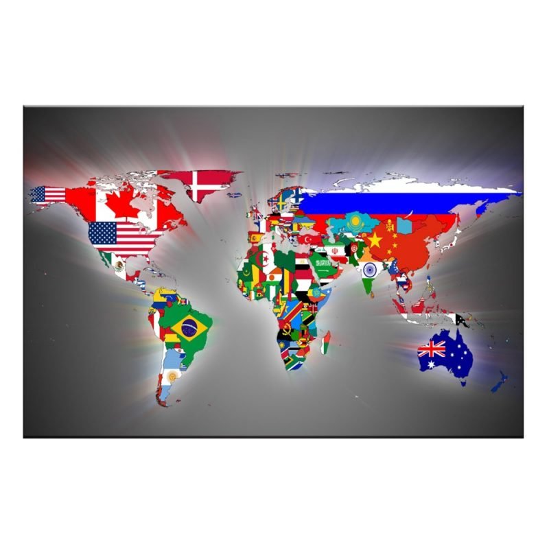 Colorful National Flags World Maps Painting Prints on Canvas Gray ...