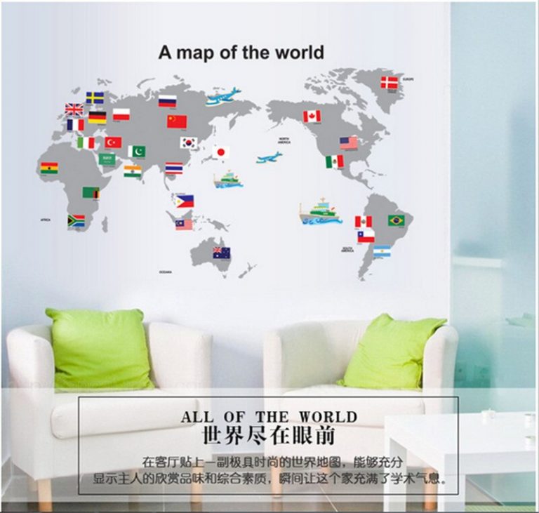 World Map Flag Wall Sticker Decals Bedroom Nursery Window Decor Decals ...